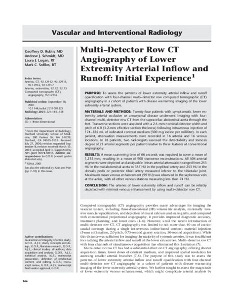Pdf Multi Detector Row Ct Angiography Of Lower Extremity Arterial Inflow And Runoff Initial