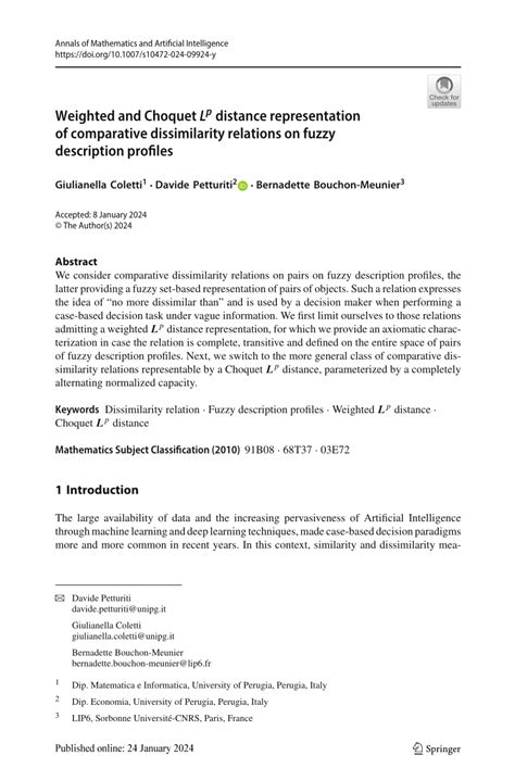 Pdf Weighted And Choquet L P Distance Representation Of Comparative Dissimilarity Relations On
