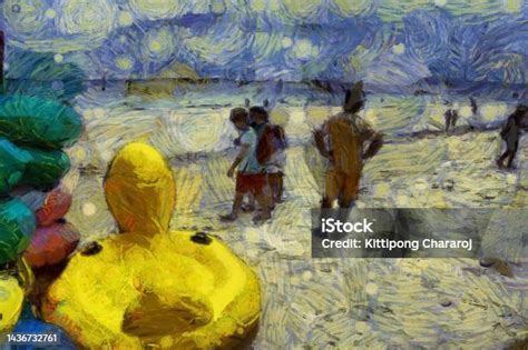 비치 일러스트레이션은 인상주의 스타일의 그림을 만듭니다 강에 대한 스톡 벡터 아트 및 기타 이미지 강 관광 관광객 Istock