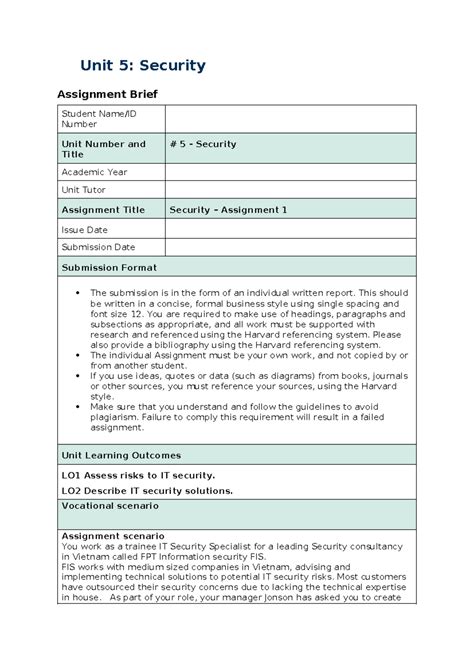 05 Security Assignment Brief 1 Final Unit 5 Security Assignment
