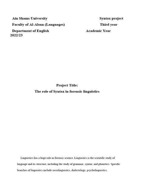 The Role Of Syntax In Forensic Linguistics Pdf Linguistics