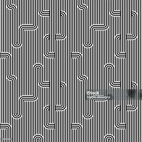매끄러운 기하학적 줄무늬 패턴 미로 요소가 있는 모노크롬 스트라이프 루피 리본 기하학적 그래픽 텍스처 구불구불한 요소가 있는