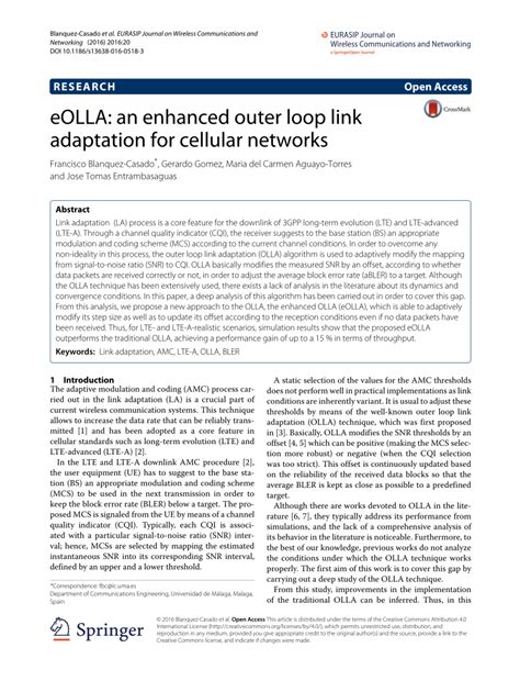 Pdf Eolla An Enhanced Outer Loop Link Adaptation For Cellular Networks