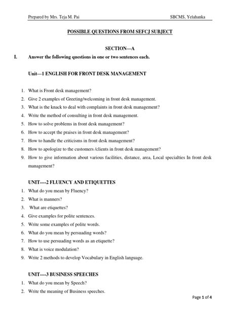 Model Questions Sefcj Pdf Question Communication