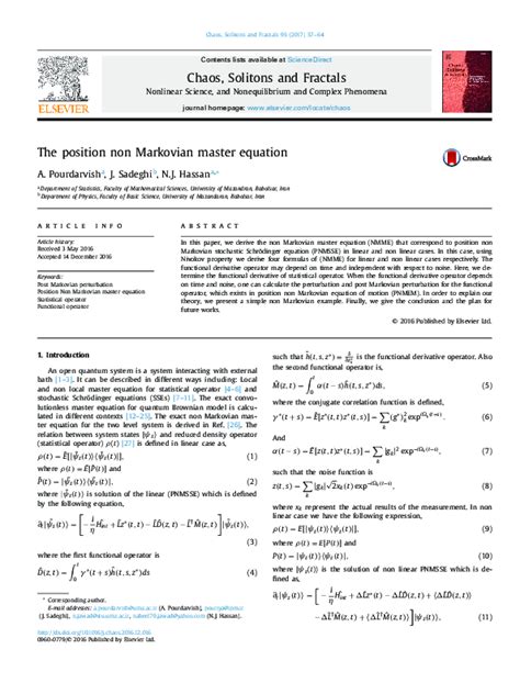 Pdf The Position Non Markovian Master Equation