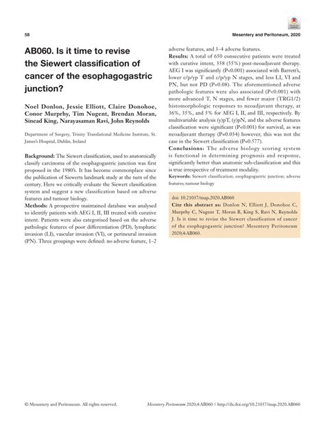 Pdf Ab060 Is It Time To Revise The Siewert Classification Of Cancer