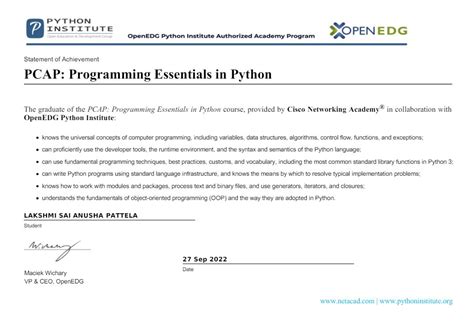 Completed Cisco Programming Essentials In Python Pattela Lakshmi Sai