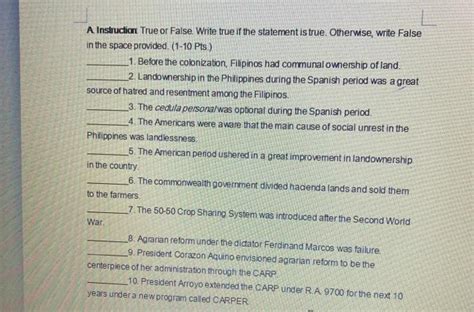 solved a instruction true or false write true if the