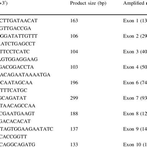 Primer Sequence Amplified Region Product Size And Annealing