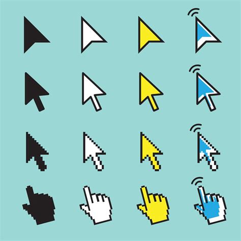 Cursor Monitor Icons Set Cursor Set In Hand Arrow And Mouse Forms Mouse Click Cursor Set