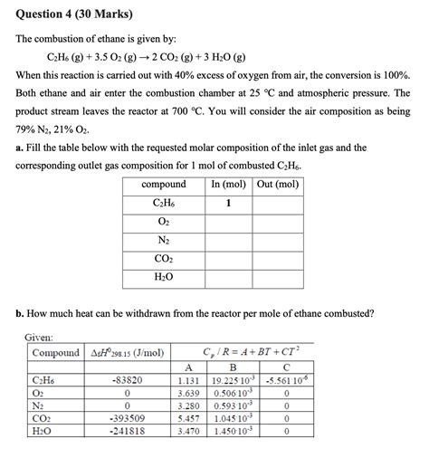 solved question 4 30 ﻿marks the combustion of ethane is