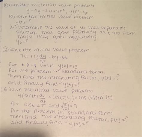 Solved Consider The Initial Value Problem Y 1 5y 20t