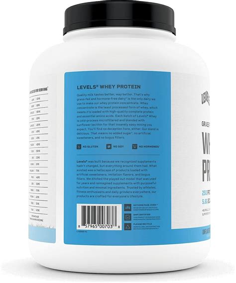Levels Grass Fed 100 Whey Protein 5lb Unflavored No Hormones 5