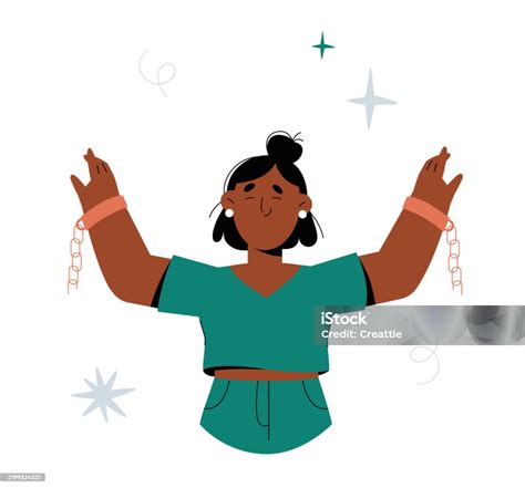 자유 권한 부여 독립 그리고 억압을 극복하는 것을 상징하는 평면 벡터 일러스트 레이 션에서 사슬에서 벗어나는 여자 흰색 배경에 고립되어 있습니다 Liberation에 대한