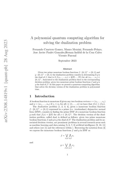 A Polynomial Quantum Computing Algorithm For Solving The Dualization