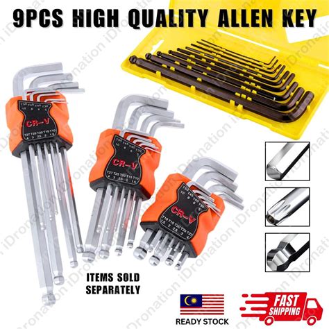 9pc Durable Ball Point Hex Hexagon Allen Key A Key Set Extra Long Arm Driver Standard Crv S2