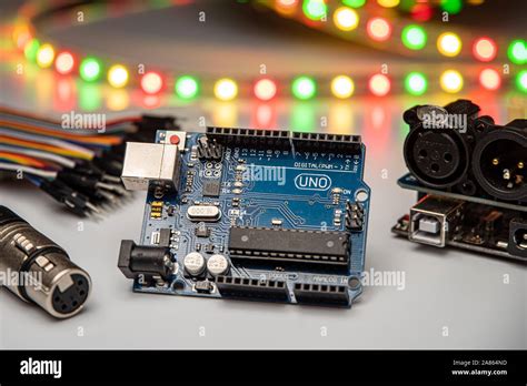 Arduino Uno Displayed With Dmx Shield Xlr Connector Jumper Wires And