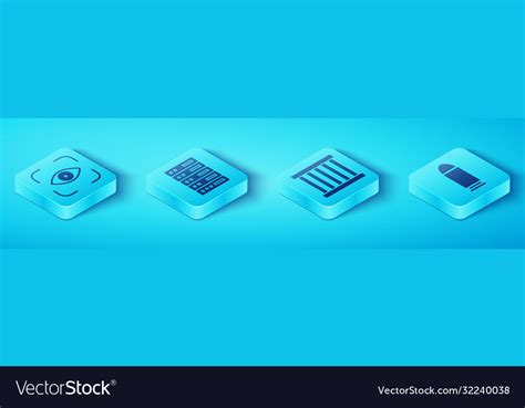 Set Isometric Eye Scan Server Data Web Hosting Vector Image