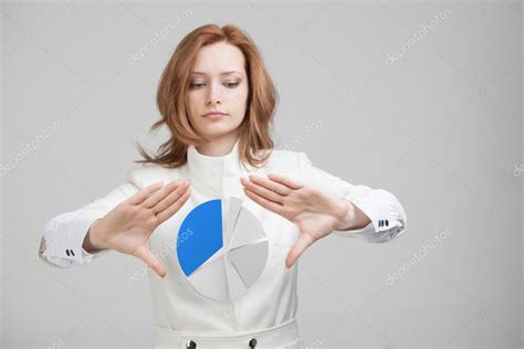 Woman Shows A Pie Chart Circle Diagram Business Analytics Concept Stock Photo Wasja