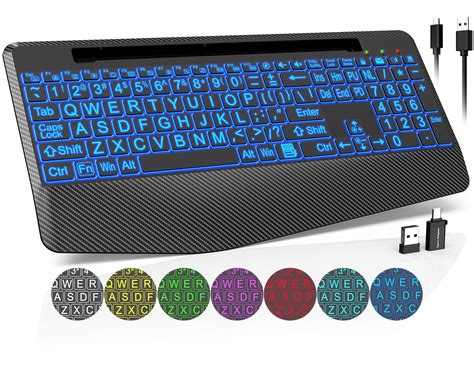 Wireless Keyboard With 7 Colored Backlits Wrist Rest Phone Holder Rechargeable Ergonomic