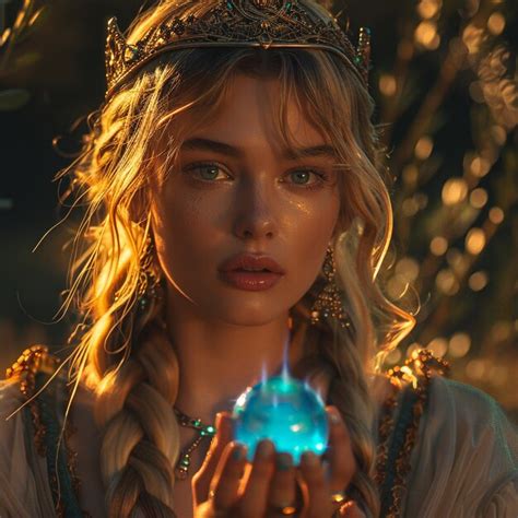 A Woman With A Braided Hair Wearing A Crown And Holding A Blue Object