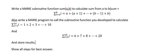 Write A Marie Subroutine Function Suma B To
