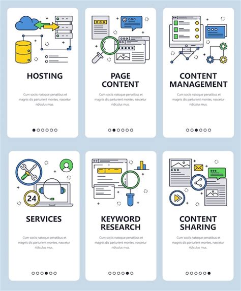 Premium Vector Vector Set Of Mobile App Onboarding Screens Hosting Page Content Content