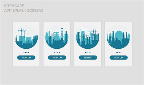 평면 디자인 응답 Ui 모바일 애플 리 케이 션 시작 화면 샘플 건축에 대한 스톡 벡터 아트 및 기타 이미지 건축 광고 교외 Istock