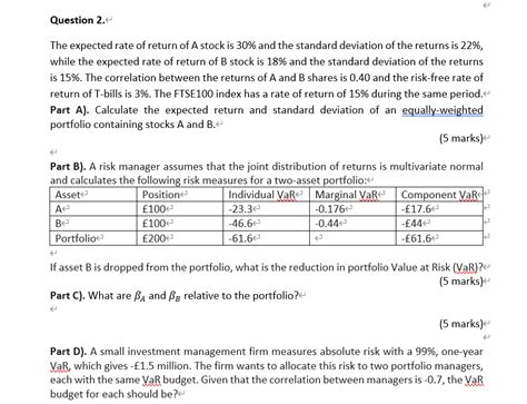 solved 2 question 2 the expected rate of return of a stock