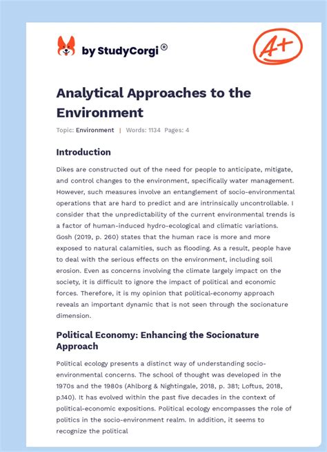 Analytical Approaches To The Environment Free Essay Example