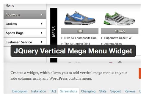 WordPress JQuery Vertical Mega Menu Widget WordPress Plugins Bypeople