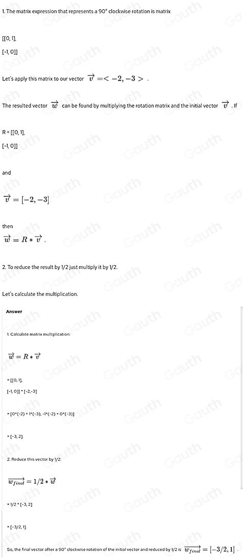 Solved 1 Create A Matrix Expression That Represents A 90° Clockwise Rotation Of Vector V