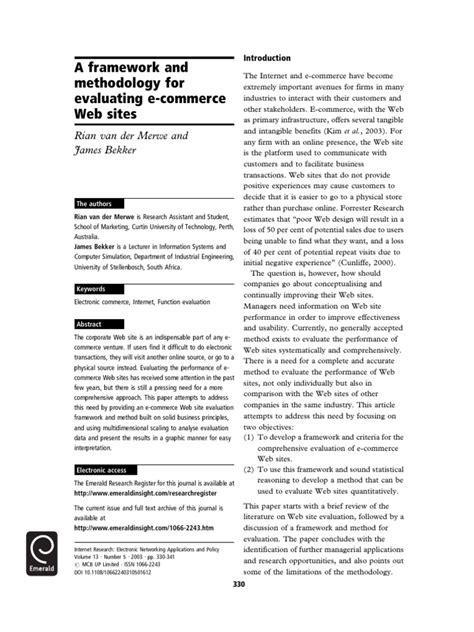 A Framework And Methodology For Evaluating E Commerce Web Sites Pdf Usability Evaluation
