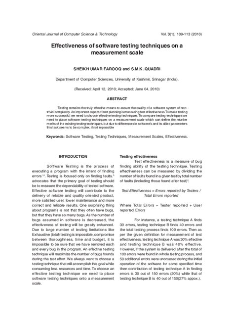 Pdf Effectiveness Of Software Testing Techniques On A Measurement Scale‖