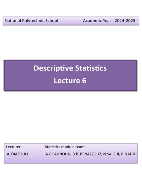 Descriptive Statistics Lecture 6 Pdf Skewness Ordinary Least Squares