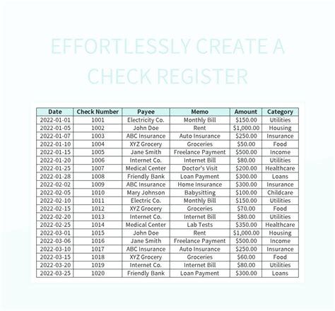 Effortlessly Create A Check Register Excel Template And Google Sheets File For Free Download