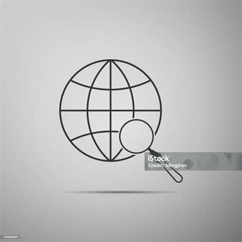 회색 배경에 고립 된 글로브 아이콘 돋보기 세계를 분석 합니다 글로벌 검색 기호입니다 평면 디자인입니다 벡터 일러스트 0명에 대한 스톡 벡터 아트 및 기타 이미지 Istock