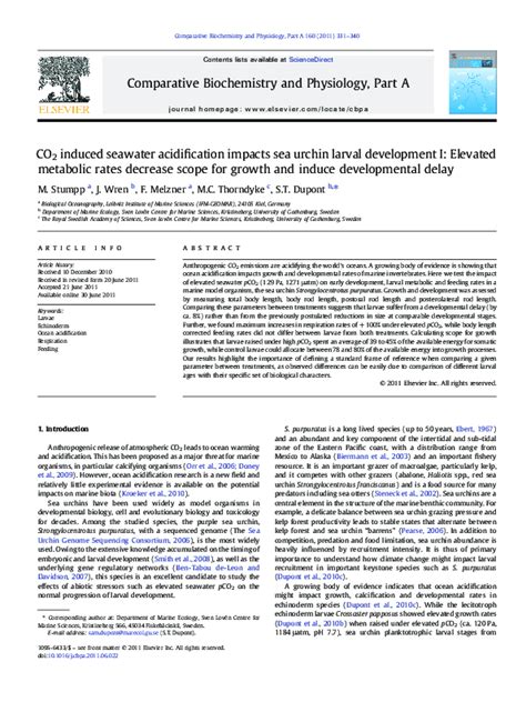 Pdf Co 2 Induced Seawater Acidification Impacts Sea Urchin Larval Development I Elevated