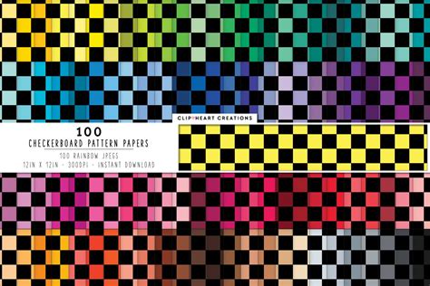 100 Checkerboard Pattern Digital Papers Rainbow 112846 Clip Art