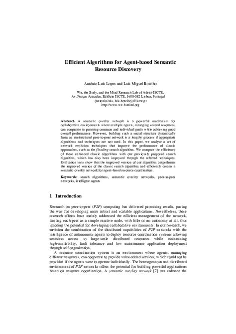 Pdf Efficient Algorithms For Agent Based Semantic Resource Discovery
