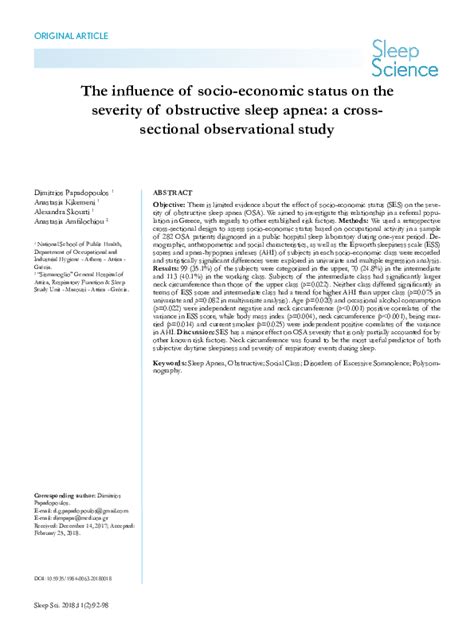 Pdf Socioeconomic Status And Obstructive Sleep Apnea