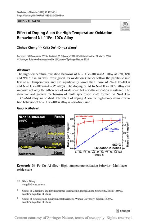 Effect Of Doping Al On The High Temperature Oxidation Behavior Of Ni