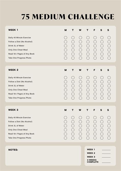 75 Medium Challenge 75 Medium Challenge Tracker Daily Habits Habit