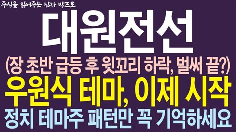대원전선 주가 전망 장 초반 급등 후 윗꼬리 하락 벌써 끝 우원식 테마 이제 시작이다 정치 테마주 패턴만 꼭 기억하세요 Youtube