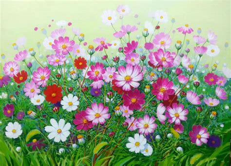 서양화가 윤종대 화백작품﻿ 코스모스 수채화 꽃 유화 꽃