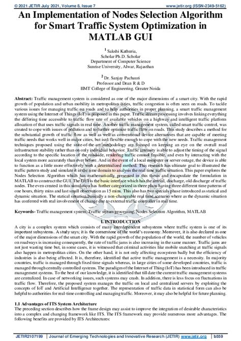 Pdf An Implementation Of Nodes Selection Algorithm For Smart Traffic System Optimization In