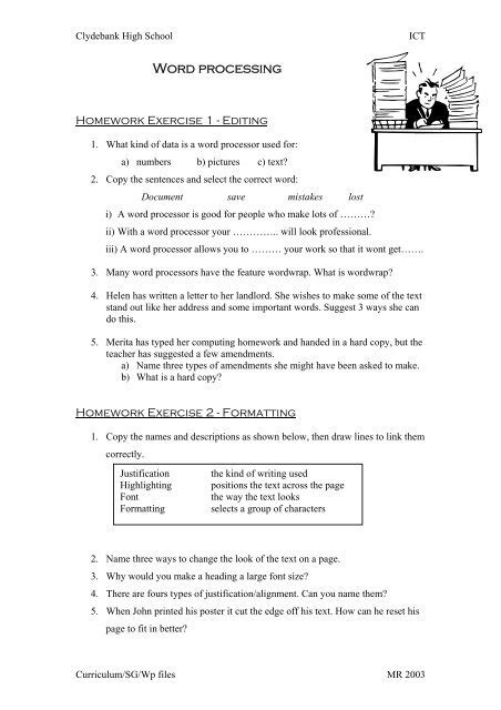 Word Processing Homework Exercises Clydebank High Babe