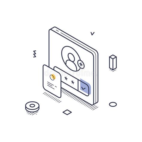 Isometric Line Art Icon Representing Internet Security With User Login