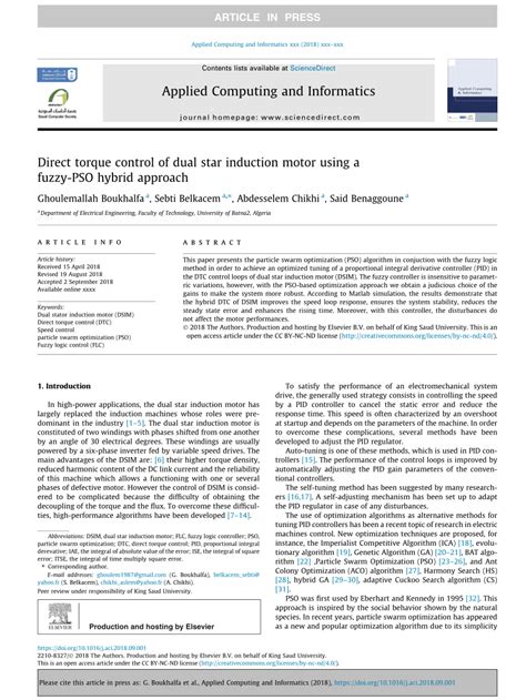 Pdf Direct Torque Control Of Dual Star Induction Motor Using A Fuzzy Pso Hybrid Approach