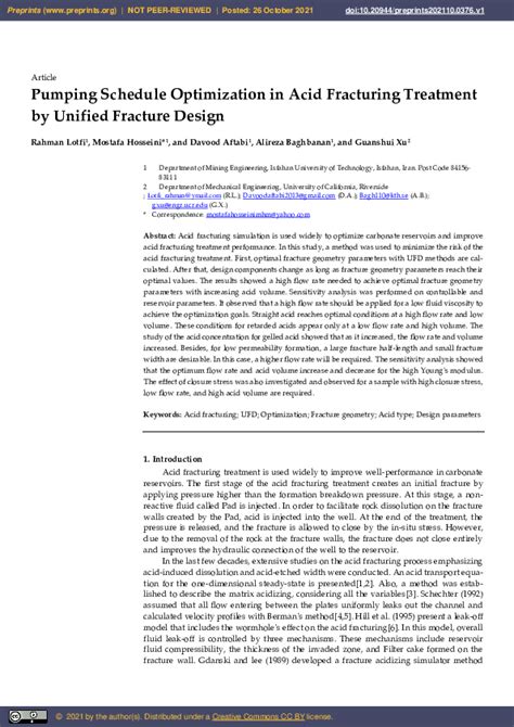 Pdf Pumping Schedule Optimization In Acid Fracturing Treatment By Unified Fracture Design